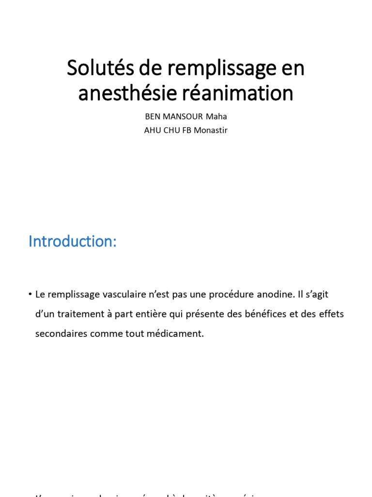 Solutés de Remplissage en Anesthésie | PDF | Vaisseau sanguin | Saignement