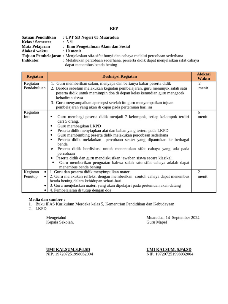 RPP IPAS Kelas 5 Kurikulum Merdeka | PDF