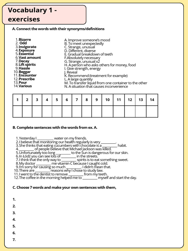 Vocabulary 1b1 - Exercises | PDF