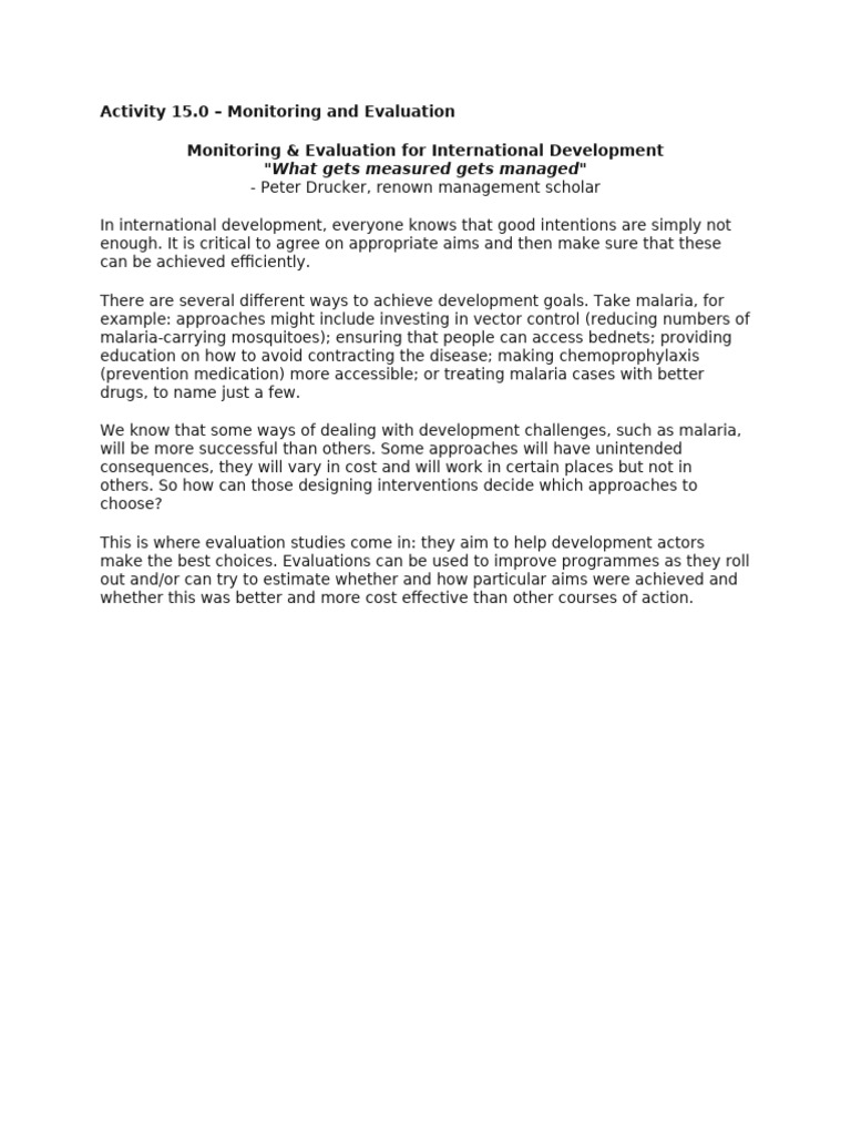 Activity 15 - M and E in International Development | PDF