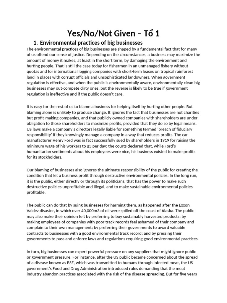 Yes-No-Not Given Tổ 1 | PDF | Fructose | Sugar