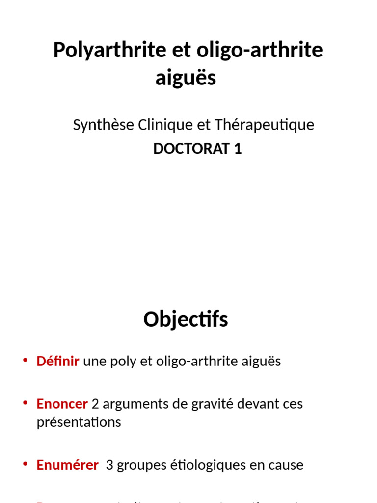 Polyarthrite Et Oligo-Arthrite Aigue SynthÃ Se Clinique Et Thã ...