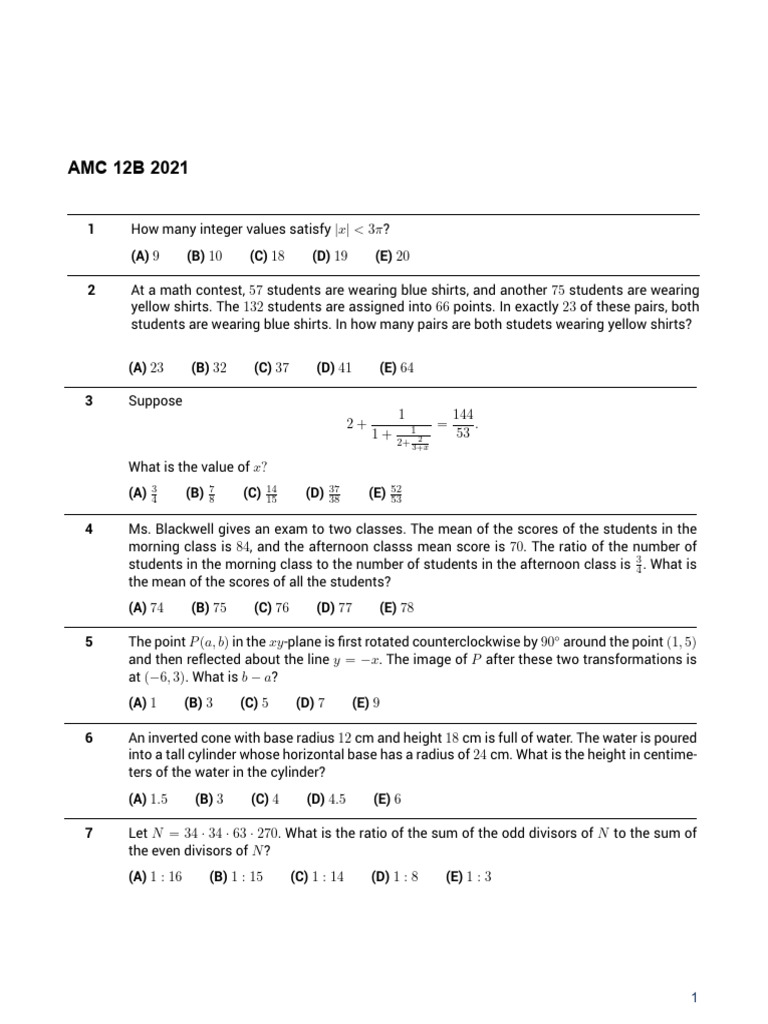 AMC 12B 2021 Math Problems | PDF | Numbers | Algebra