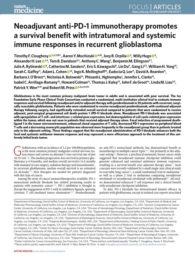 Neoadjuvant anti-PD-1 Immunotherapy Promotes A Survival Benefit With ...