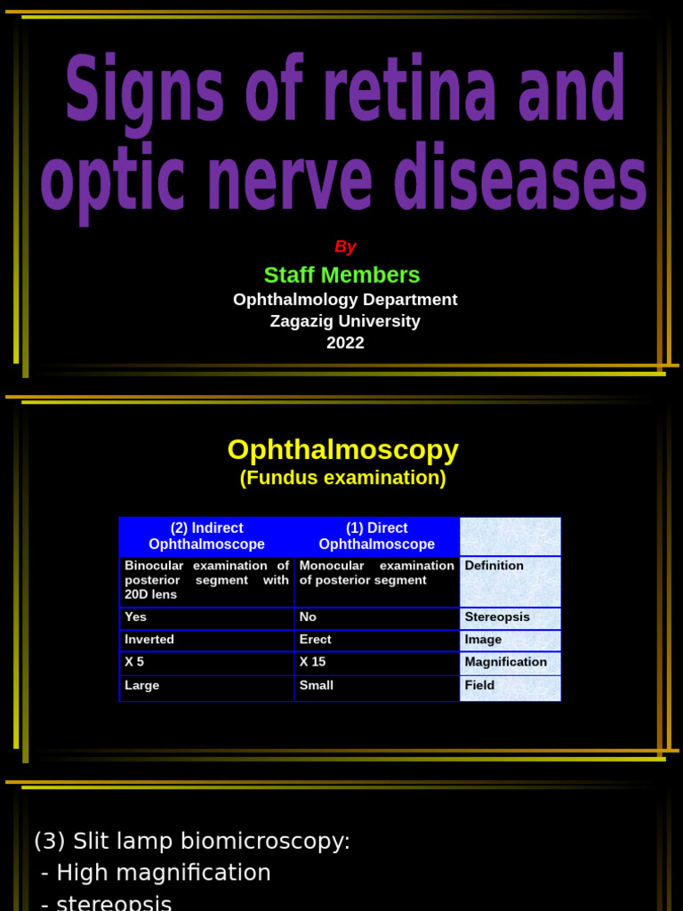 Retina & Optic Nerve Signs | PDF | Retina | Vein