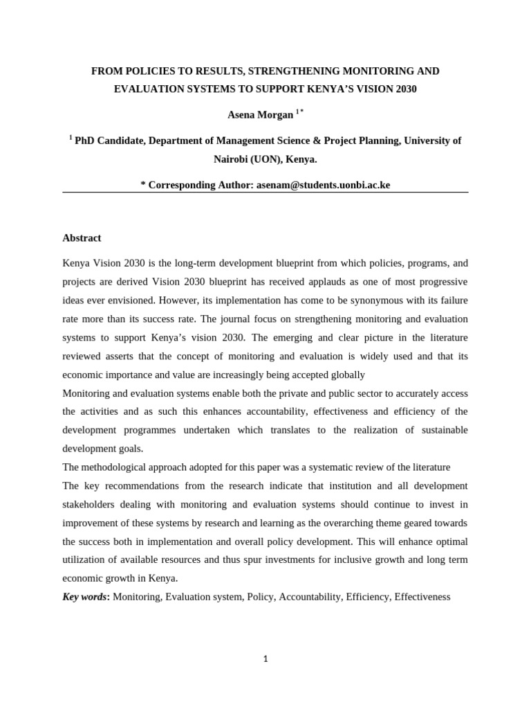 Monitoring and Evaluation Journal Paper Asena Morgan | PDF | Evaluation ...