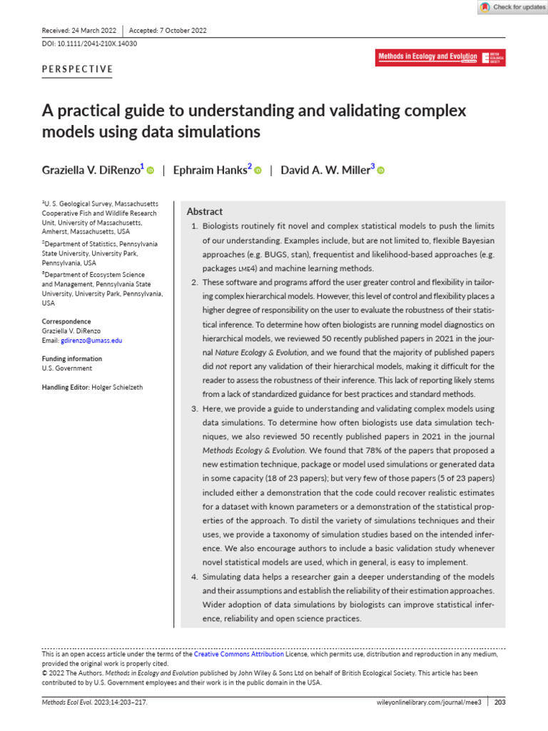 Methods Ecol Evol - 2022 - DiRenzo - A Practical Guide To Understanding and Validating Complex ...