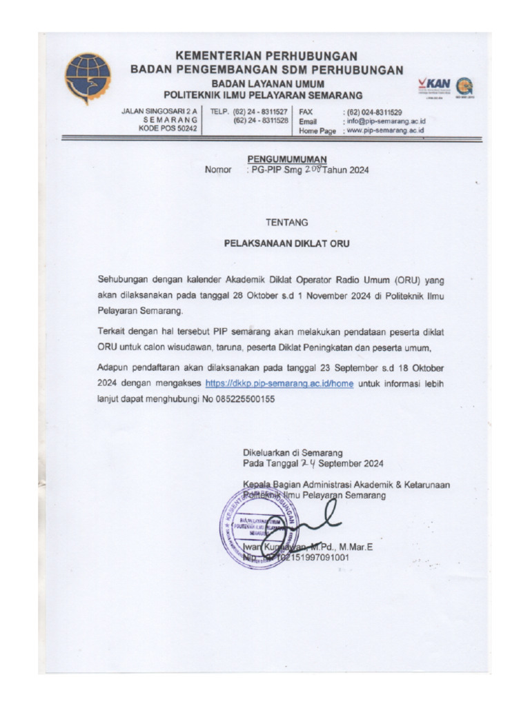 Pengumuman Diklat ORU | PDF