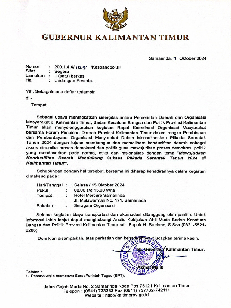 Undangan Peserta Rakor Ormas 24 | PDF