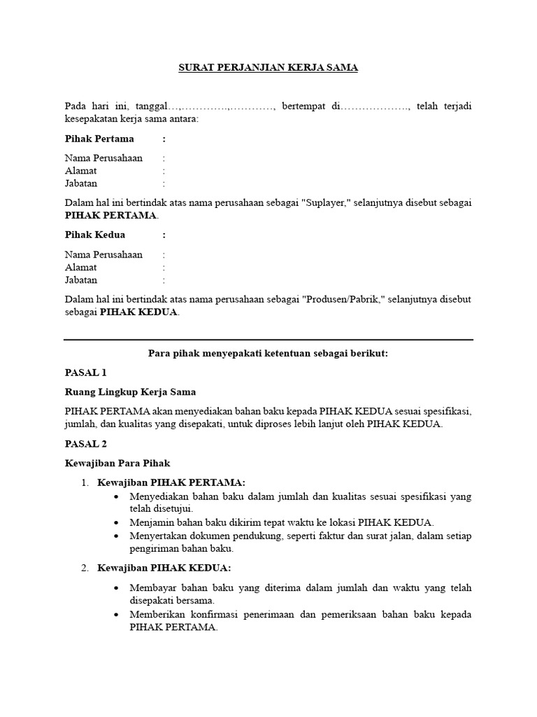 Surat Perjanjian Kerja Sama | PDF