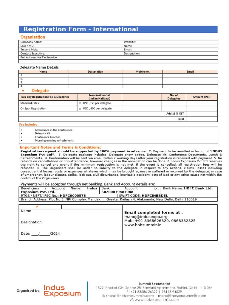 Delegate Registration Form BBB International | PDF | Money | Government ...