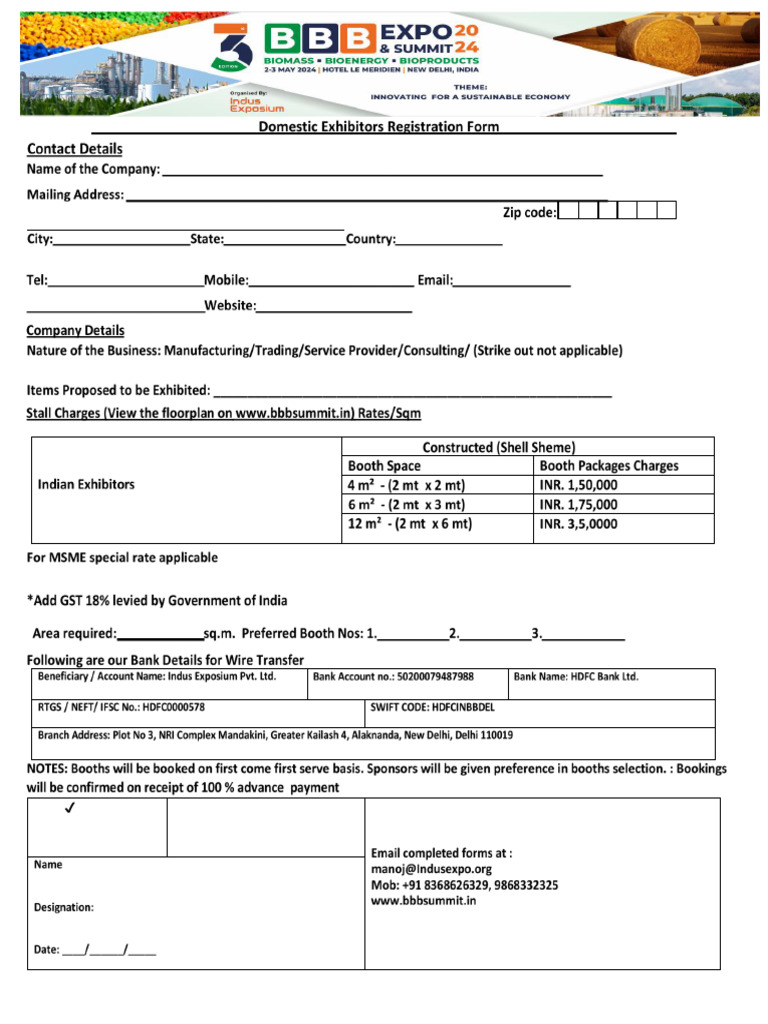 BBB 2024 Indian Exhibitors Registration Form | PDF