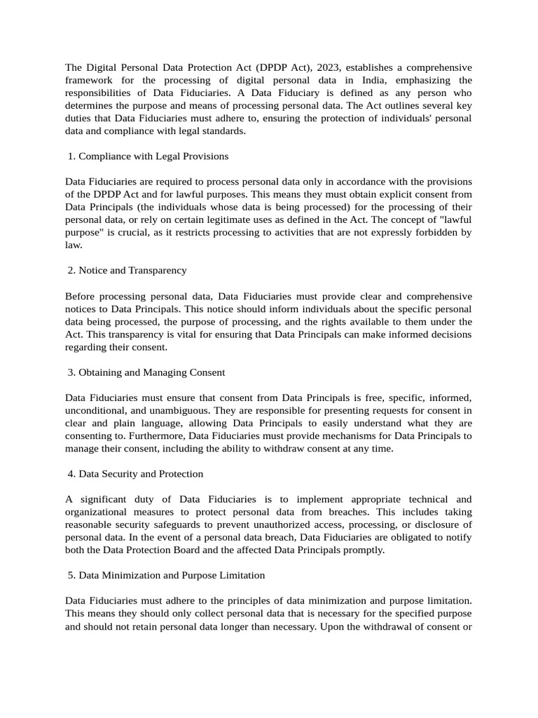 DPDP Act 2023: Data Fiduciary Duties | PDF | Fiduciary | Consent