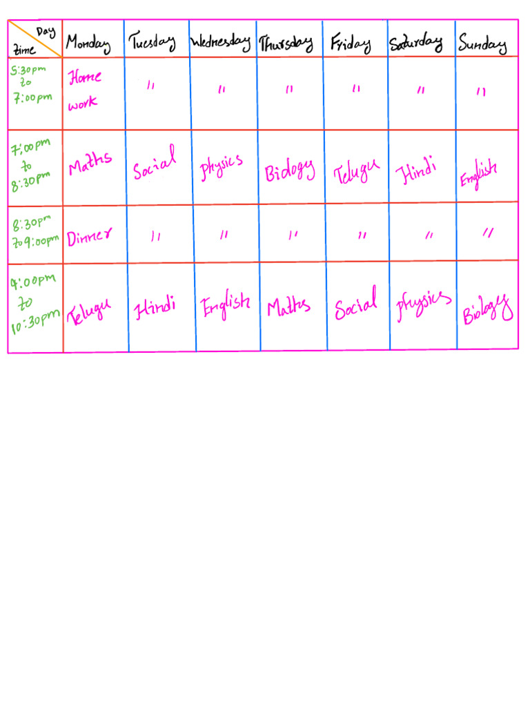 Weekly Time Table | PDF