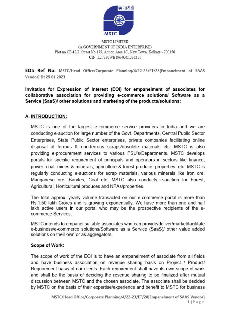 Signed SAAS EOI 22-23-28 Empanelment of Vendor | PDF | Software As A ...