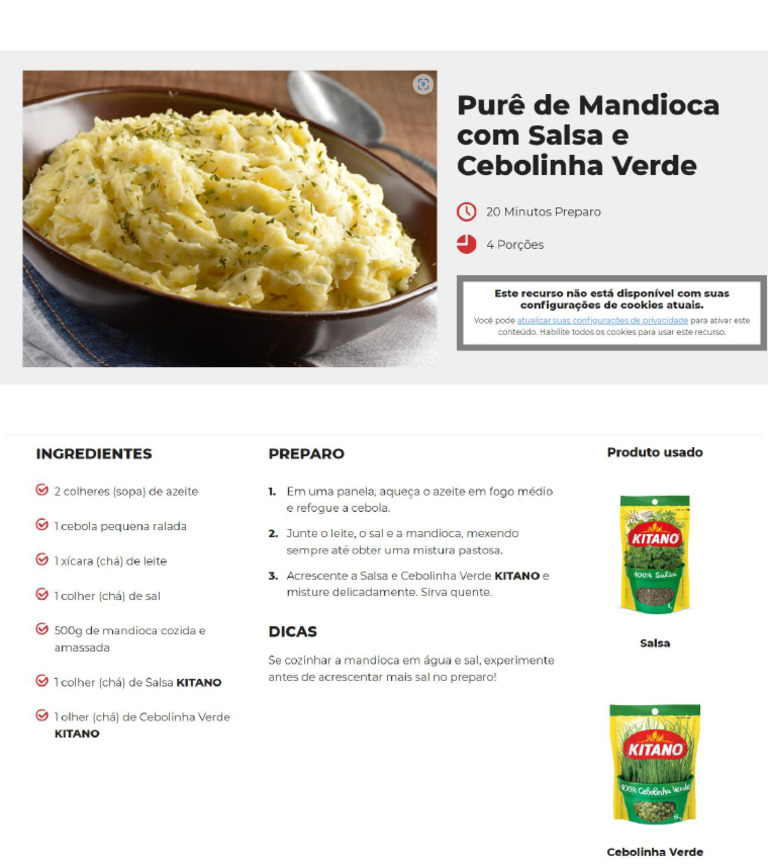 Receita Purê de Mandioca | PDF