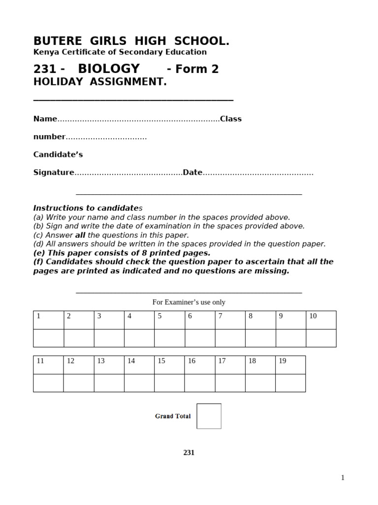 Bio Form 2 Assignment 2019 April | PDF | Tooth | Digestion