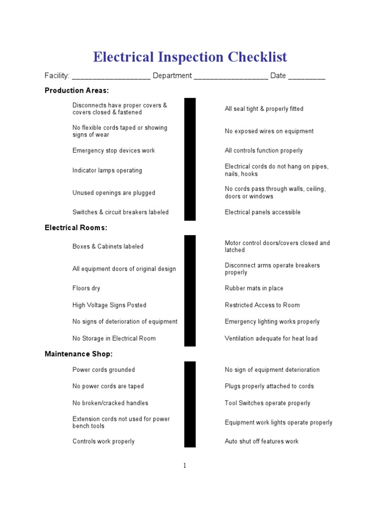 Electrical Inspection Checklist | PDF | Technology & Engineering