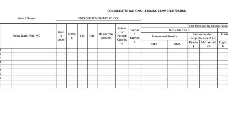 National Learning Camp Registration Form | PDF