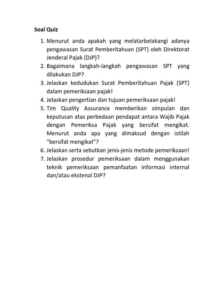 Pemeriksaan Pajak Quiz Latihan UTS | PDF