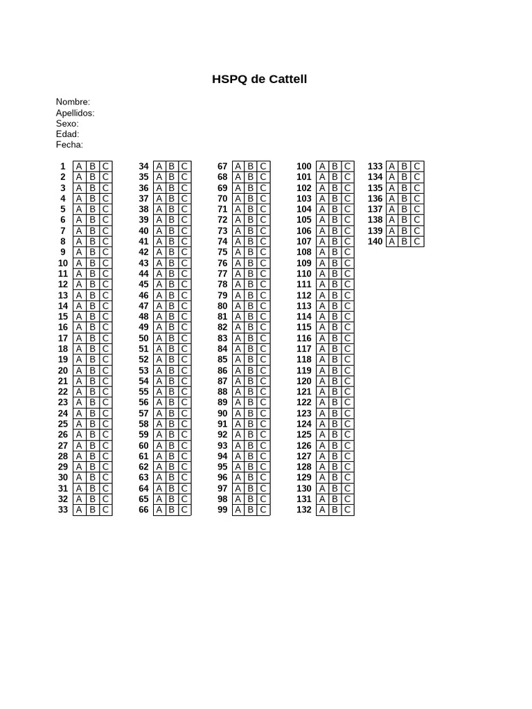 HSPQ de Cattell Answer Sheet | PDF