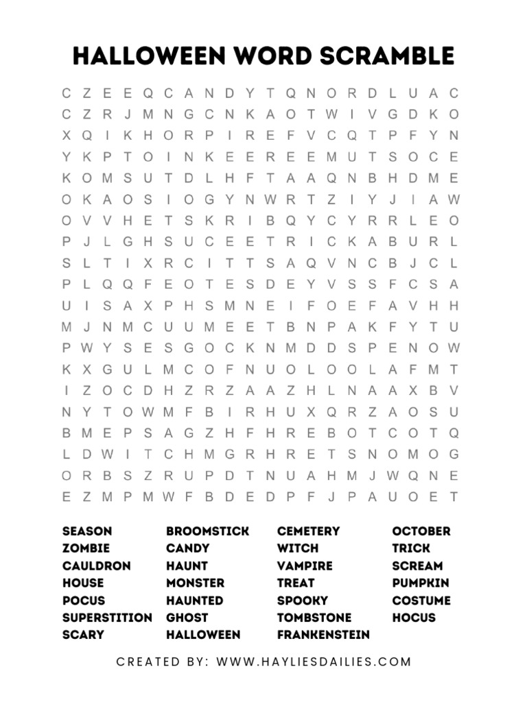 Halloween Word Scramble | PDF | Young Adult | General Fiction