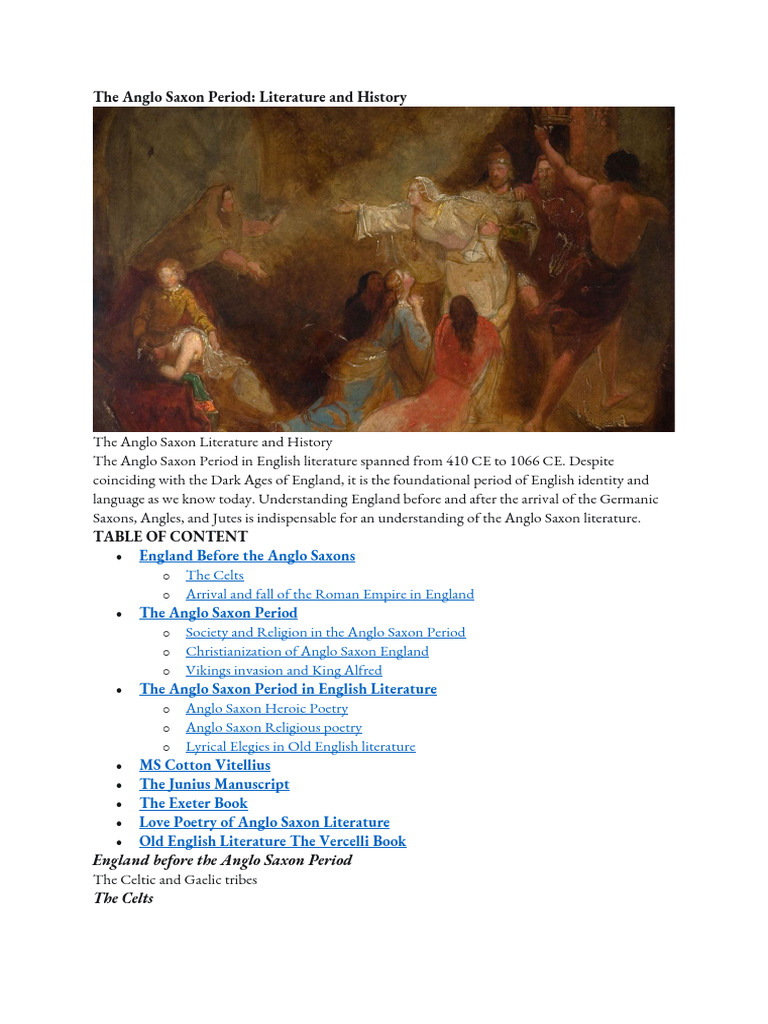 The Anglo Saxon Period Literature and History | PDF | Beowulf