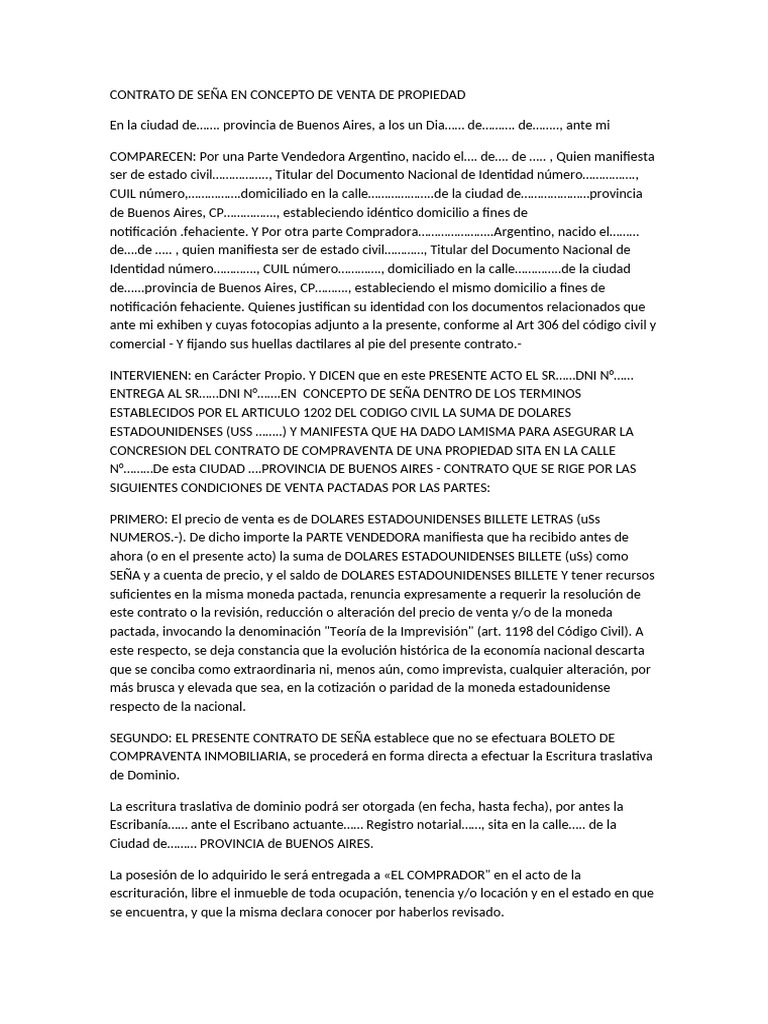 Seña Modelo para Compro de Propiedad | PDF