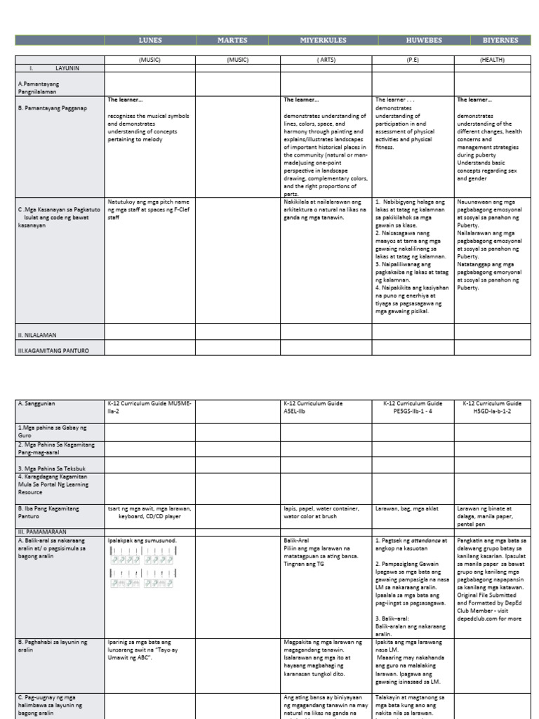 DLL - Mapeh 5 - Q2 - W2 | PDF
