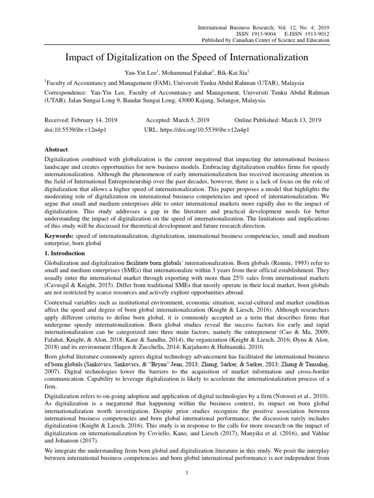 Impact of Digitalization On The Speed of Internationalization | PDF ...