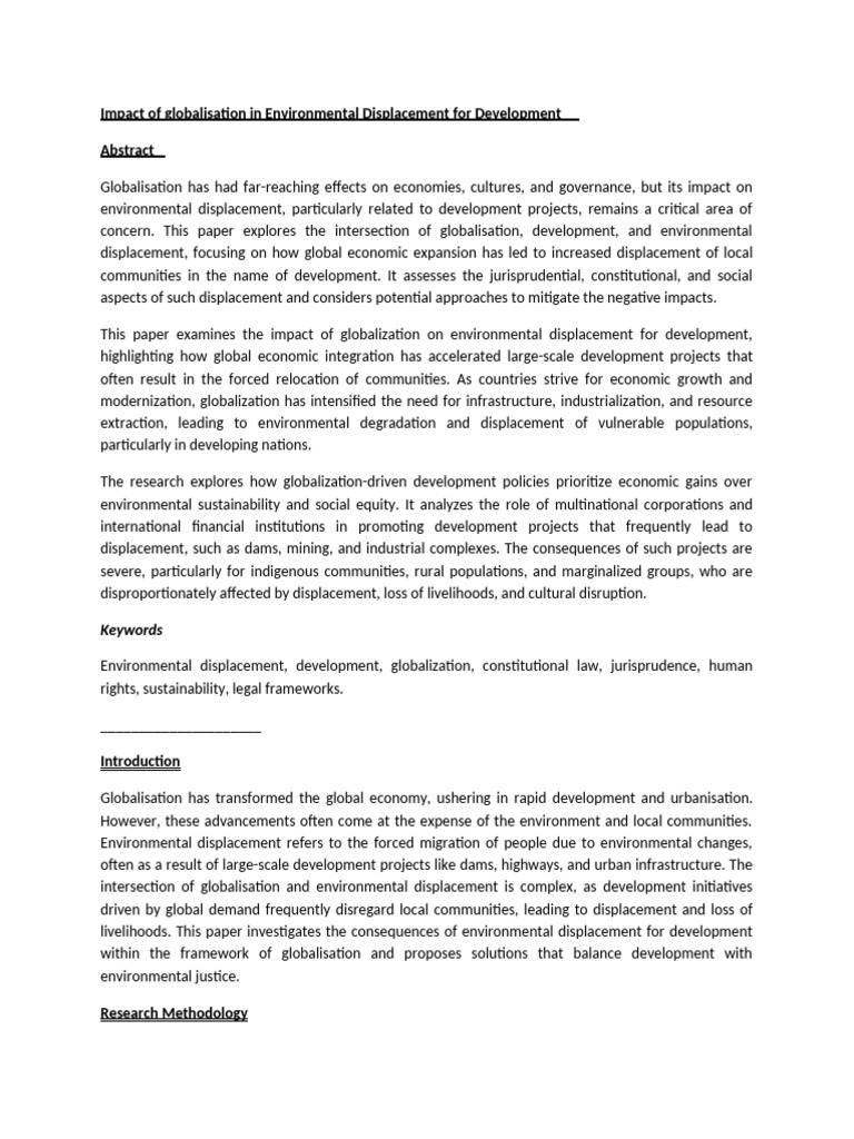Impact of Globalisation in Environment Displacement For Development ...