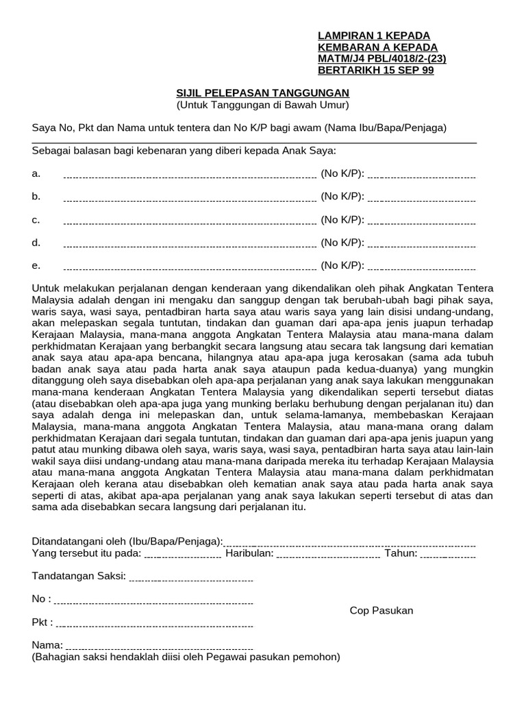 Sijil Pelepasan Tanggungan | PDF
