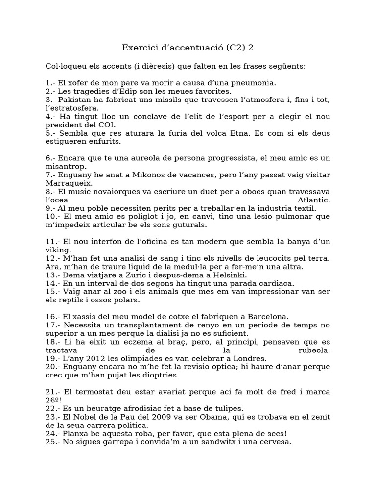 Exercici Daccentuació (C2) 2 | PDF