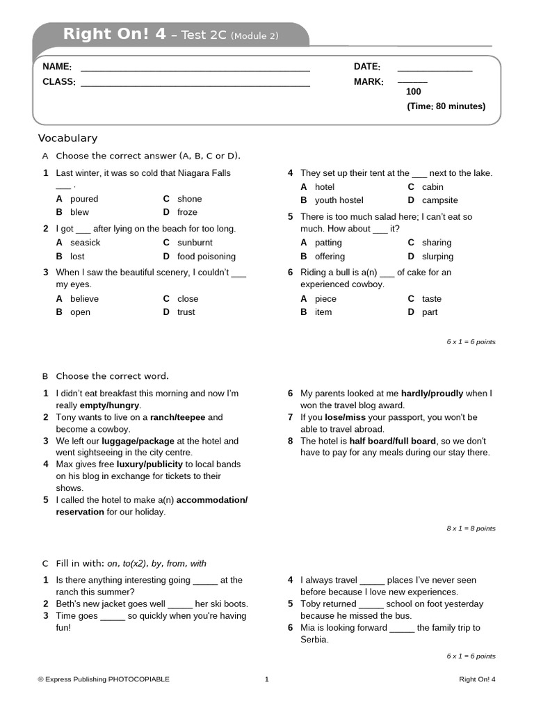 06 Right On 4 - SERB - Test 2C - Mod 2 | PDF