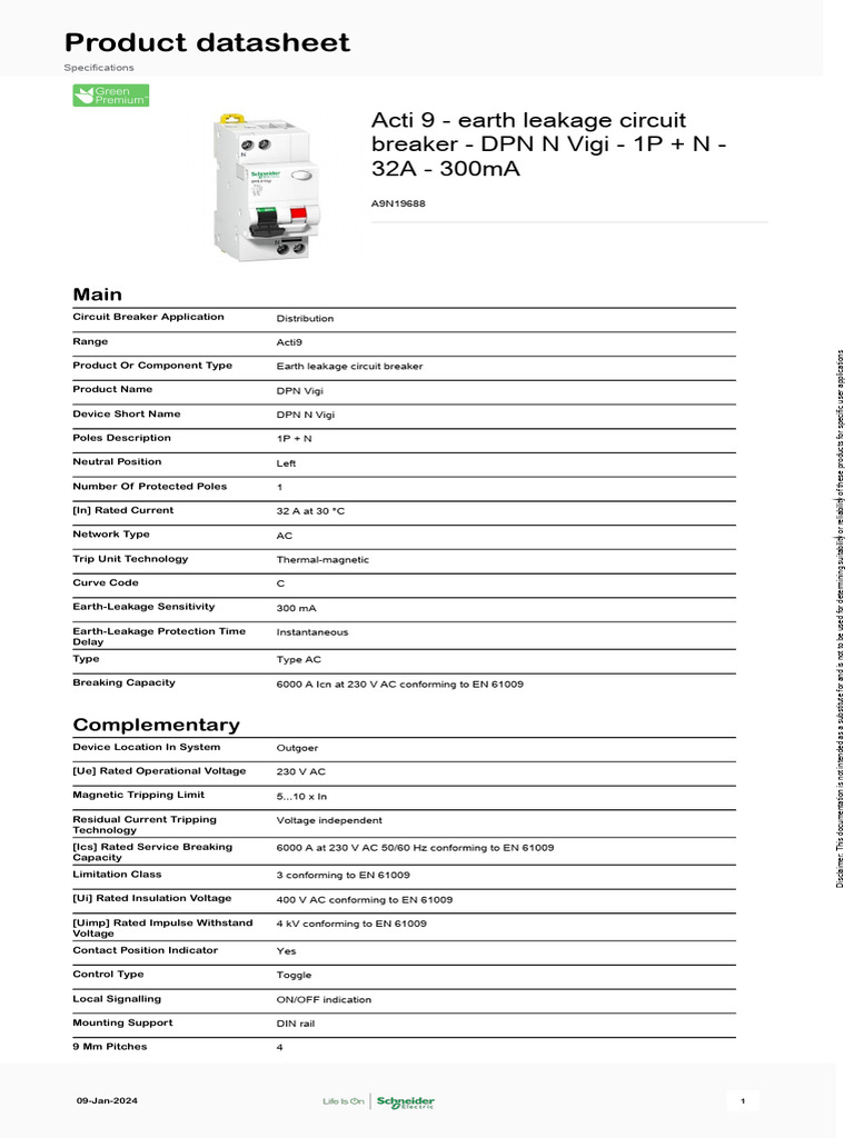 Acti9 Circuit Breaker Specs | PDF | Alternating Current | Electrical Components