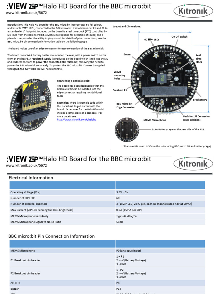 5672 Zip Halo HD Leds Microbit - Datasheet | PDF | Microphone | Electronics