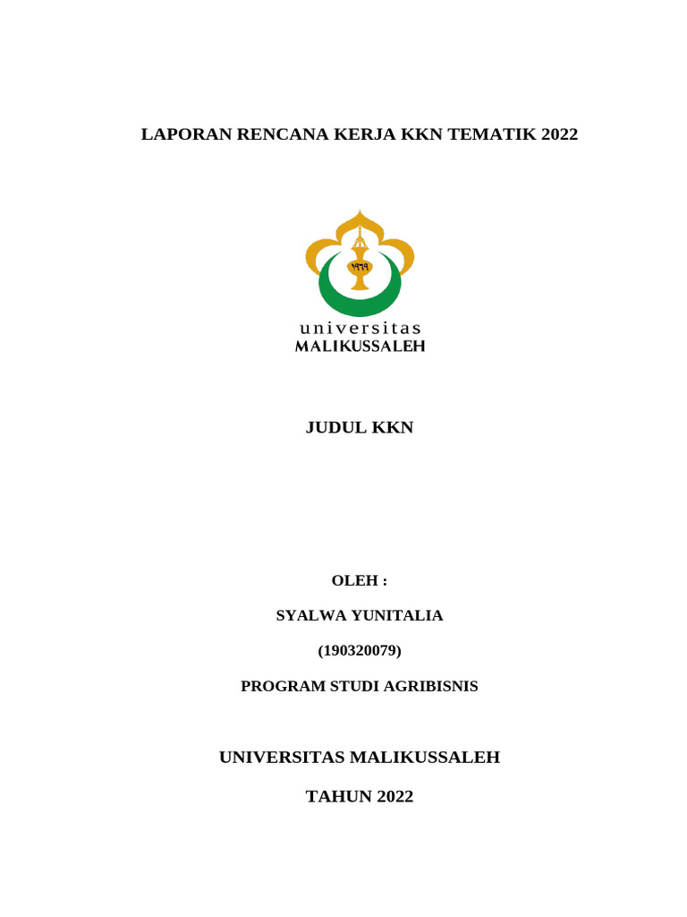 Laporan Rencana Kerja KKN | PDF
