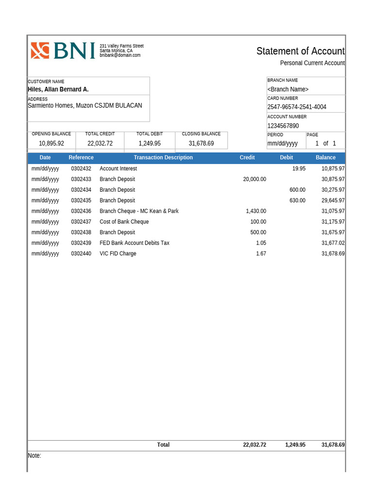 Bank Statement Template 3 TemplateLab | PDF | Banks | Debits And Credits
