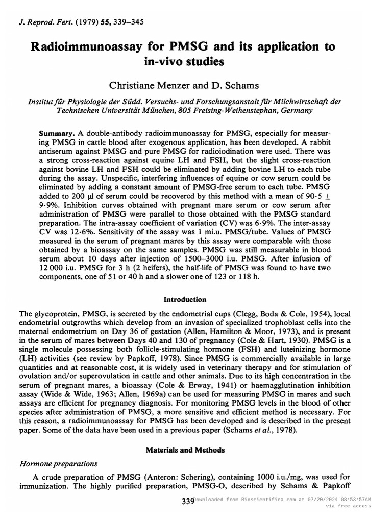 Radioimmunoassay For PMSG and Its Application | PDF | Luteinizing ...