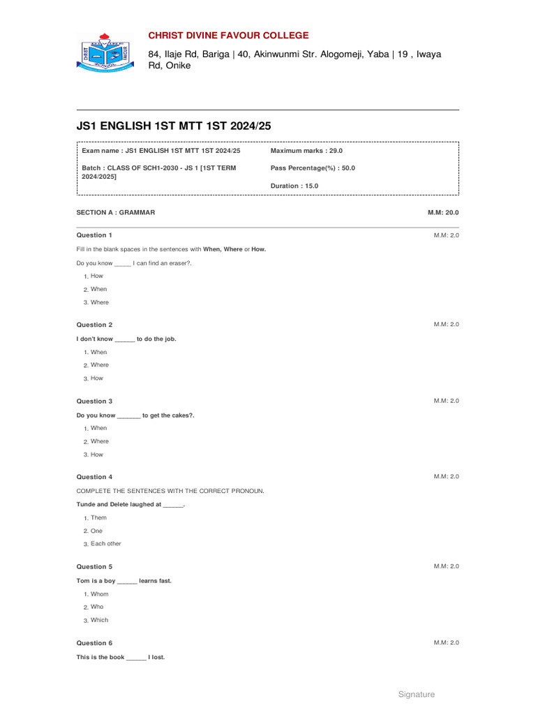 JSS1 Online Exam Result | PDF | Linguistics | Syntax