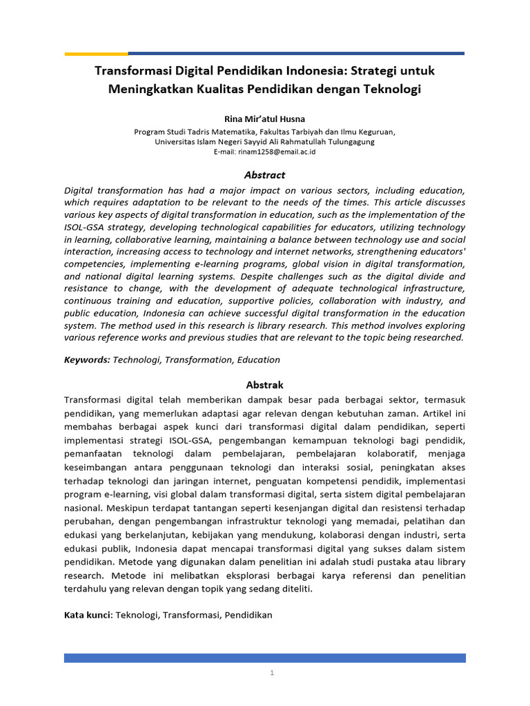 Transformasi Digital Pendidikan Indonesia Strategi Untuk Meningkatkan Kualitas Pendidikan Dengan ...