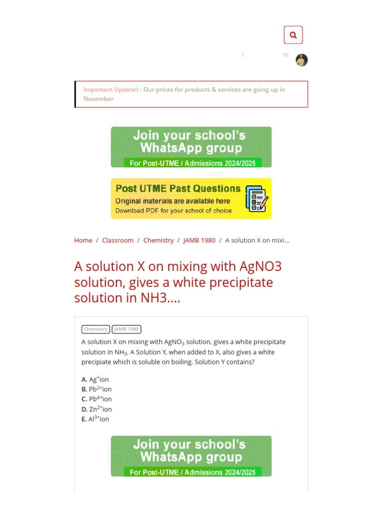 A Solution X On Mixing With AgNO3 Solution, Gives A White Precipitate ...