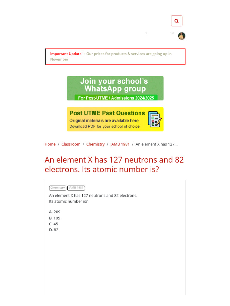 An Element X Has 127 Neutrons and 82 Electrons. Its Atomic Number Is ...