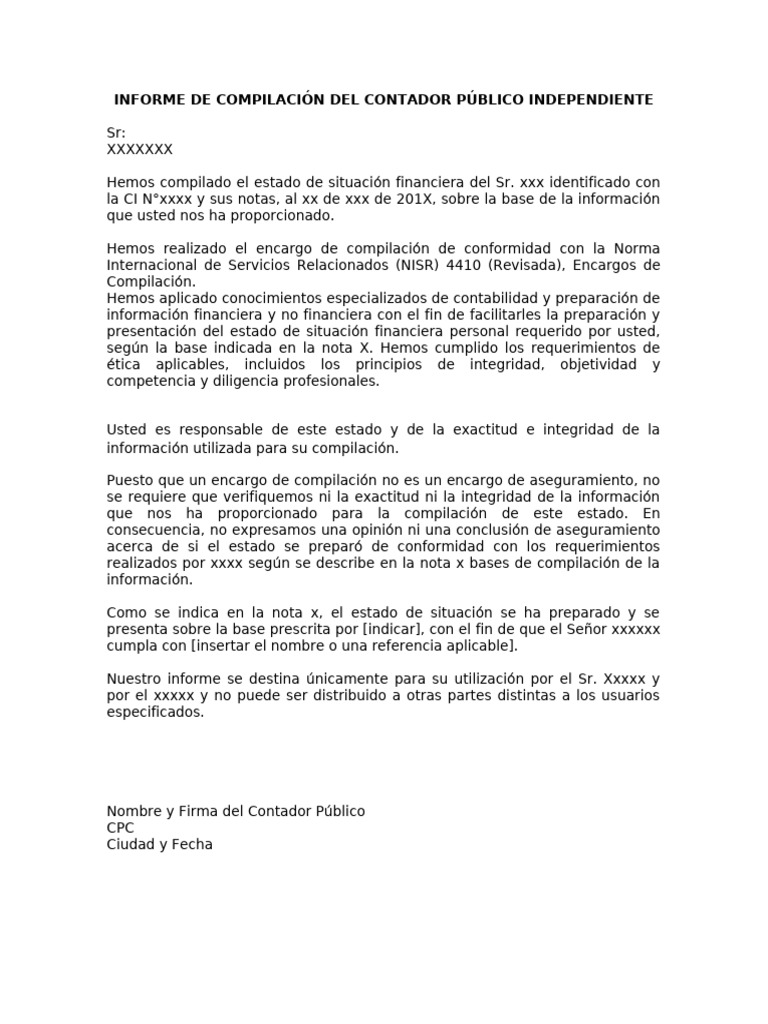 INFORME DE COMPILACIÓN DEL CONTADOR PÚBLICO INDEPENDIENTE - Docx-8 | PDF