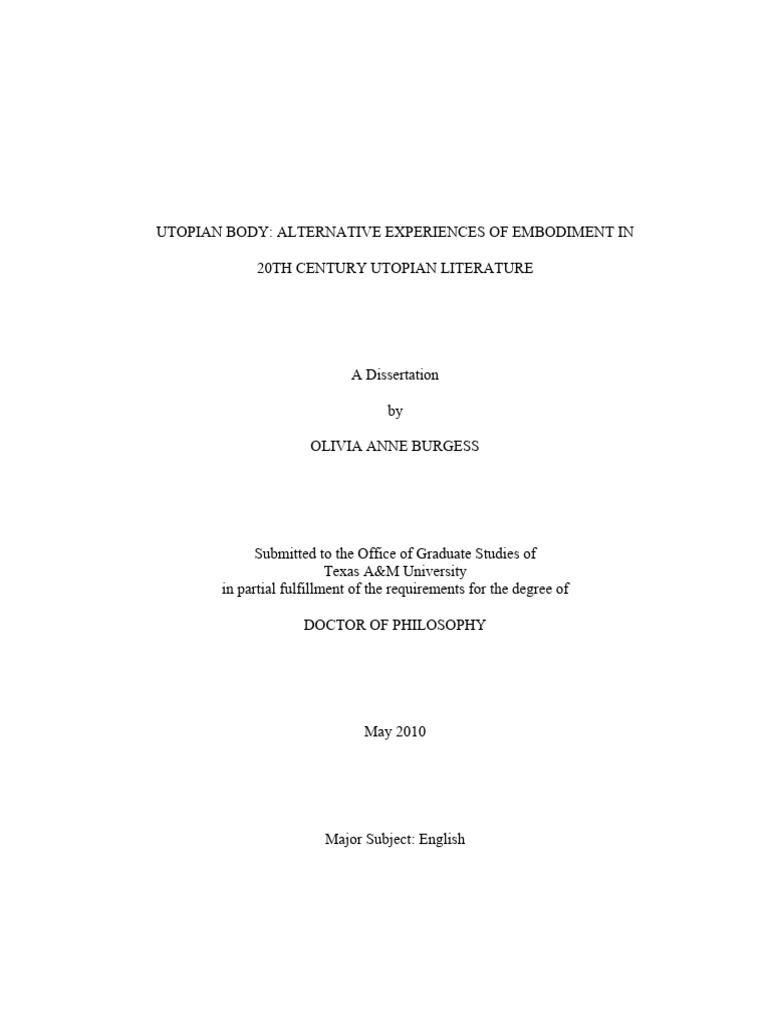 Alternative Experiences of Embodiment in 20th Century Utopian ...