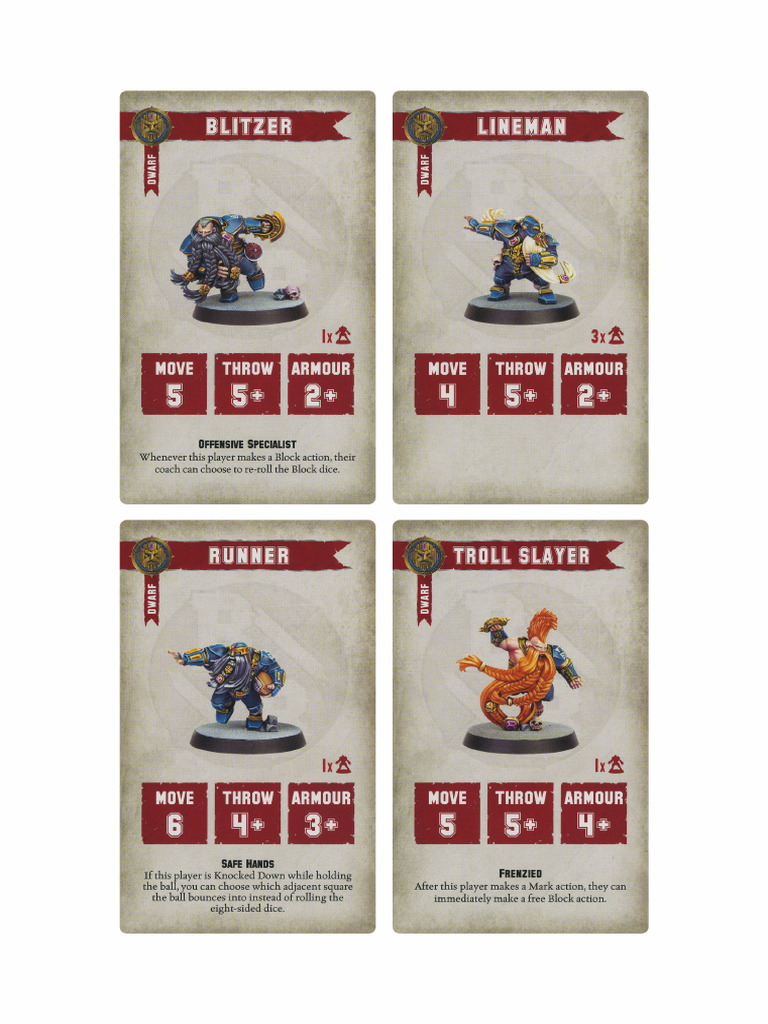 PDF BzB2 Player Cards - Dwarf Team | PDF