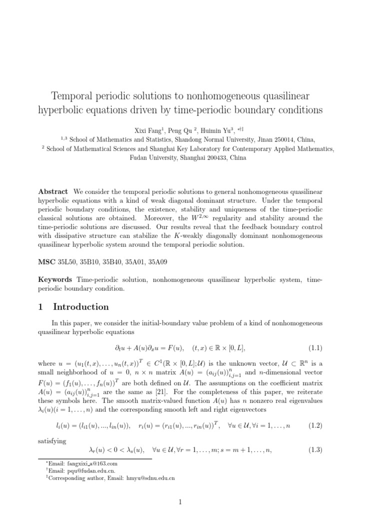 Temporal Periodic Solutions in Hyperbolic Equations | PDF | Eigenvalues ...