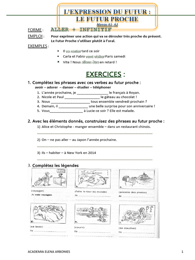 Exercices sur le Futur Proche A1-A2 | PDF