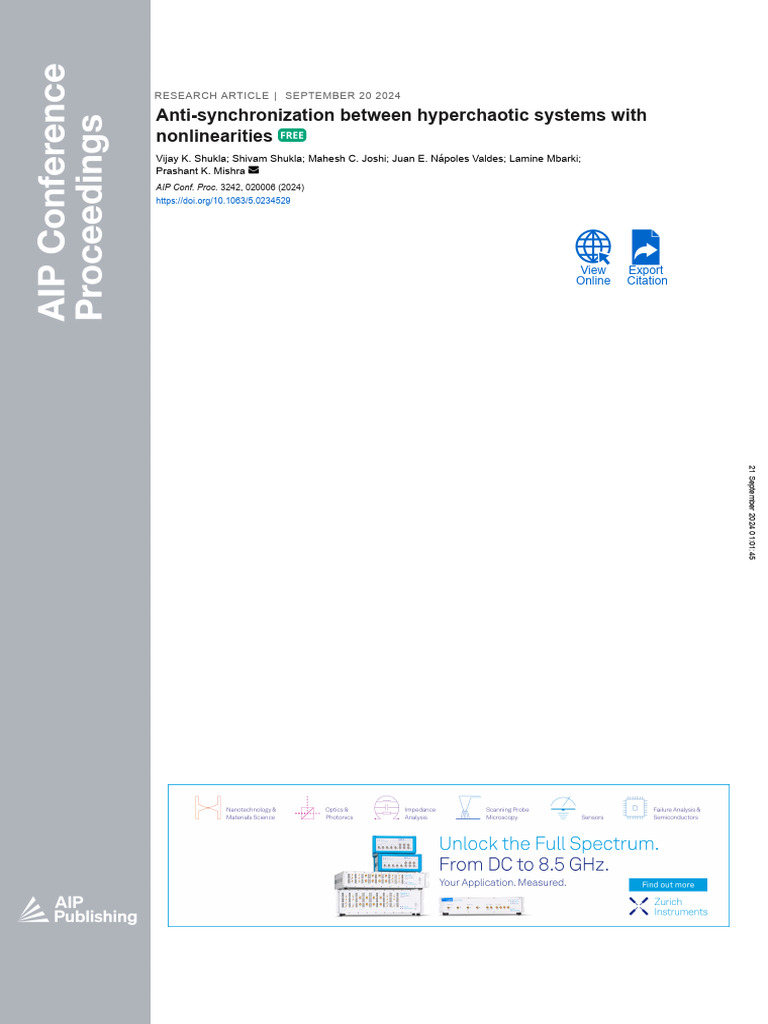 Anti Synchronization Pdf Chaos Theory Mathematical Physics