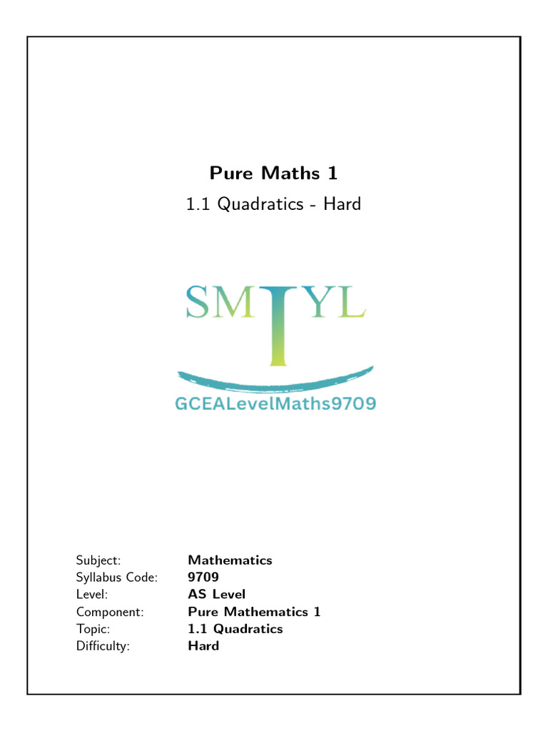 1 1 Quadratics Hard | PDF | Quadratic Equation | Equations